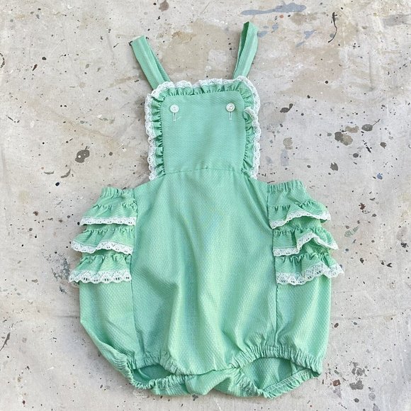 Handmade | One Pieces | Vintage 6s70s Mint Green Ruffled Bib Overalls ...